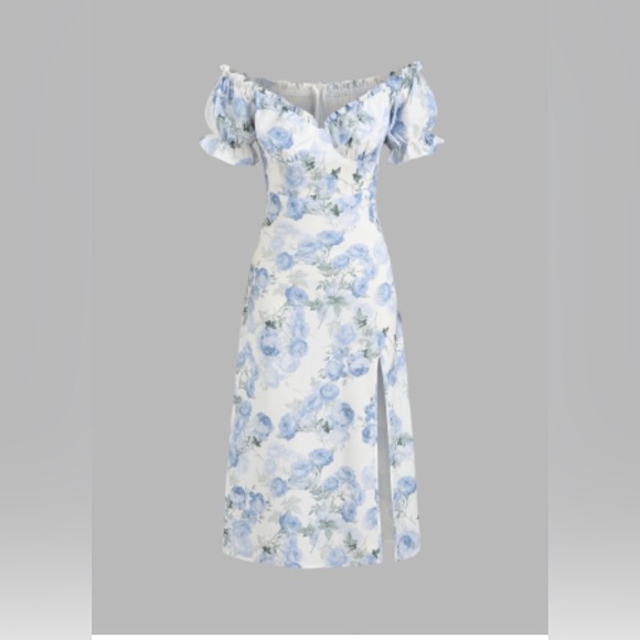 Cider | Dresses | Cider Floral Off The Shoulder Slit Midi Dress | Poshmark